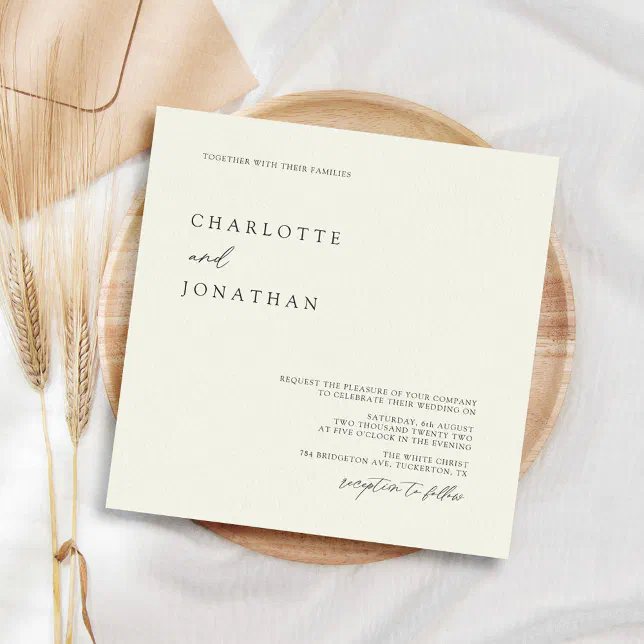 Classic Elegant Calligraphy Ivory Square Wedding Invitation | Zazzle