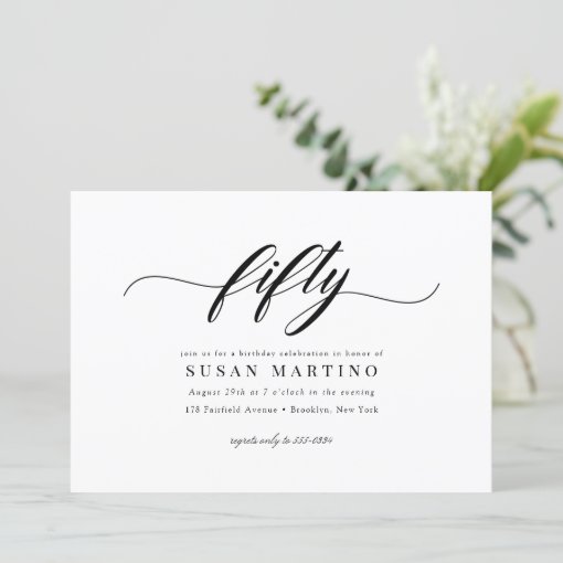 Classic Elegant Calligraphy Script 50th Birthday Invitation | Zazzle
