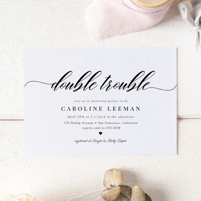 Classic Elegant Calligraphy Twin Baby Shower Invitation | Zazzle