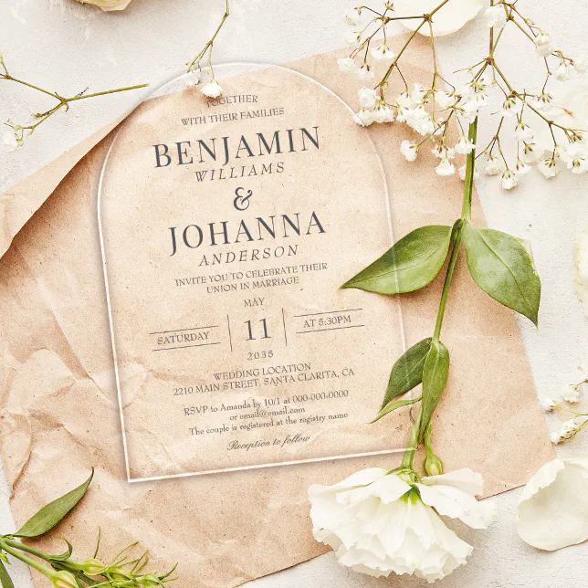 Classic Elegant Clear Wedding Arch Acrylic Invitations | Zazzle