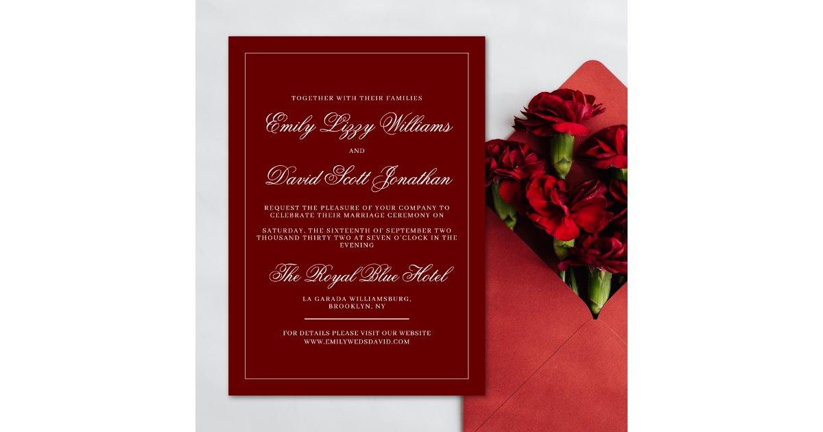 Classic Elegant Crimson Red Minimal Calligraphy Invitation | Zazzle
