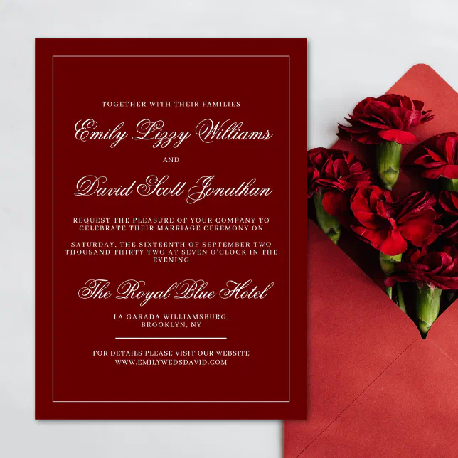 Classic Elegant Crimson Red Minimal Calligraphy Invitation | Zazzle