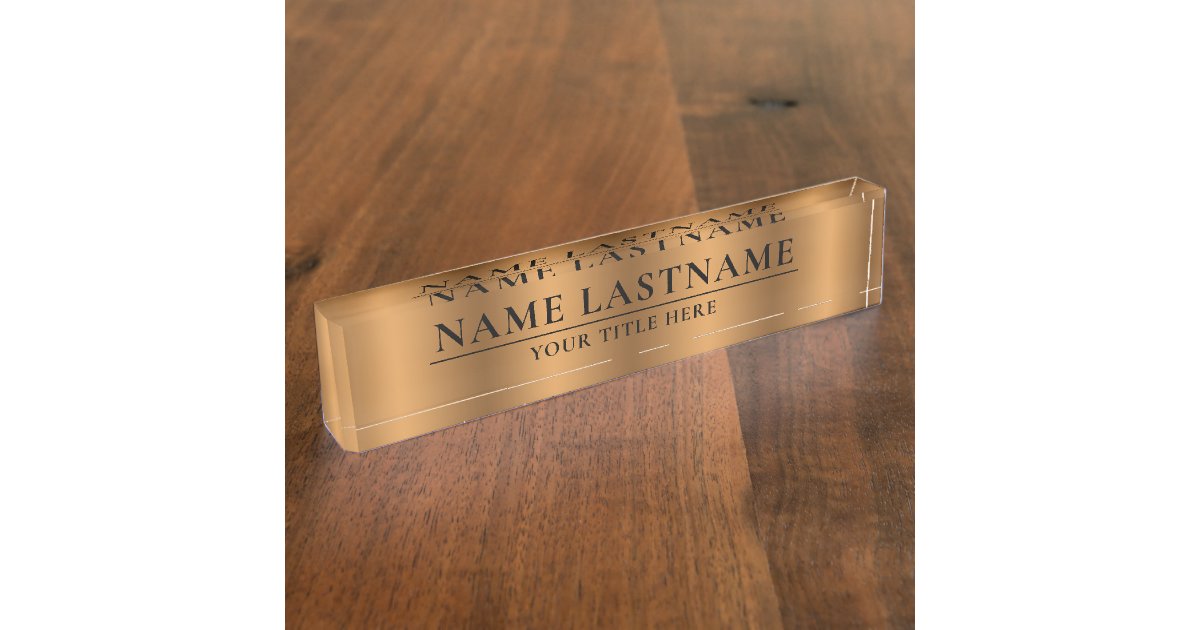 Classic Elegant Faux Bronze Copper Brown Desk Name Plate | Zazzle