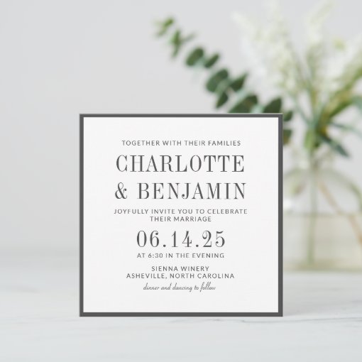 Classic Elegant Formal Black Border Frame Wedding Invitation | Zazzle