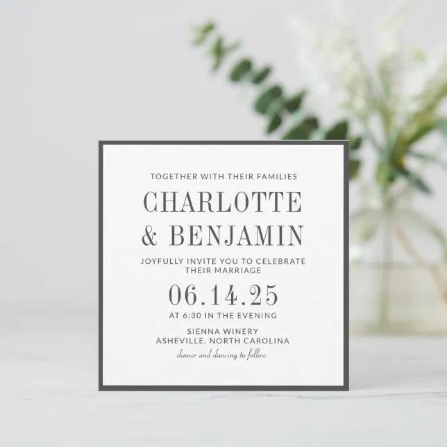 Classic Elegant Formal Black Border Frame Wedding Invitation | Zazzle