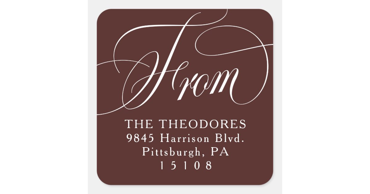 Classic elegant from maroon return address square sticker | Zazzle