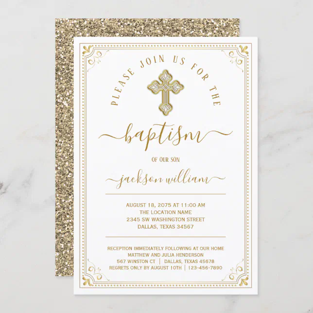 Classic Elegant Gold Baptism Invitation | Zazzle