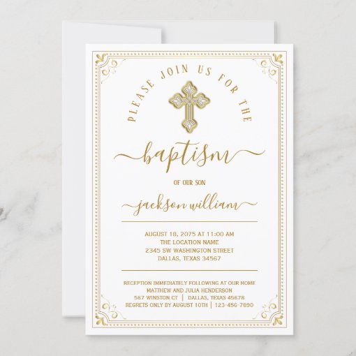 Classic Elegant Gold Baptism Invitation | Zazzle