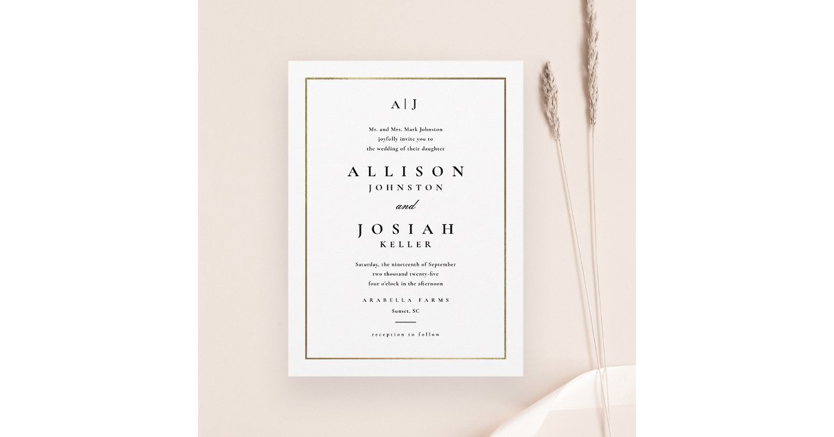 Classic Elegant Gold Wedding Invitation | Zazzle