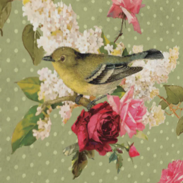 Classic Elegant Green Polka Dot Bird on Florals Wallpaper | Zazzle