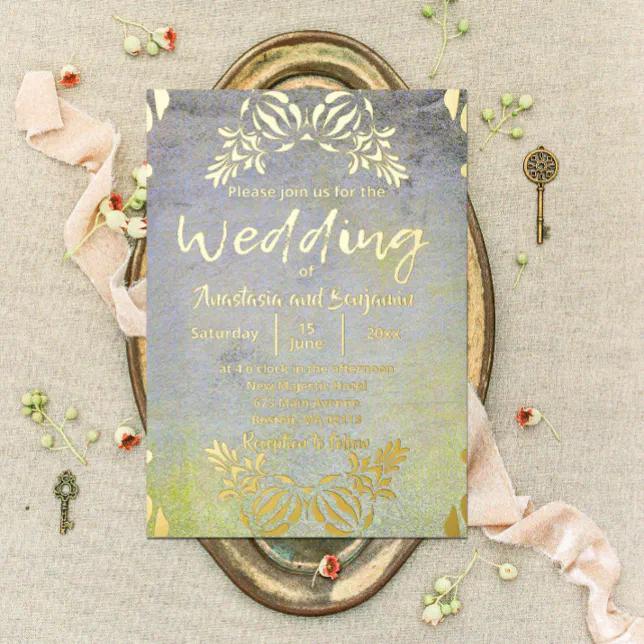 Classic Elegant Luxury Baroque Gold Border Wedding Foil Holiday Card ...