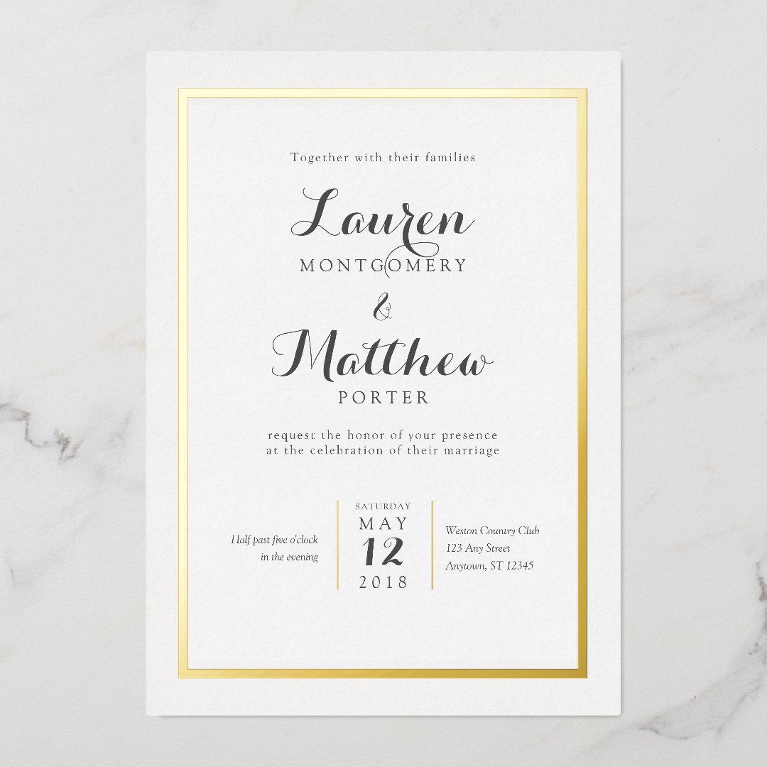 Classic Elegant Modern Border Wedding Foil Invitation | Zazzle