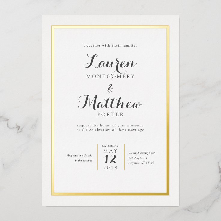Classic Elegant Modern Border Wedding Foil Invitation | Zazzle