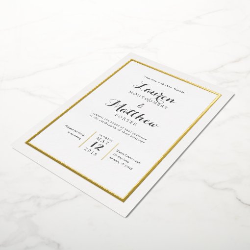 Classic Elegant Modern Border Wedding Foil Invitation | Zazzle