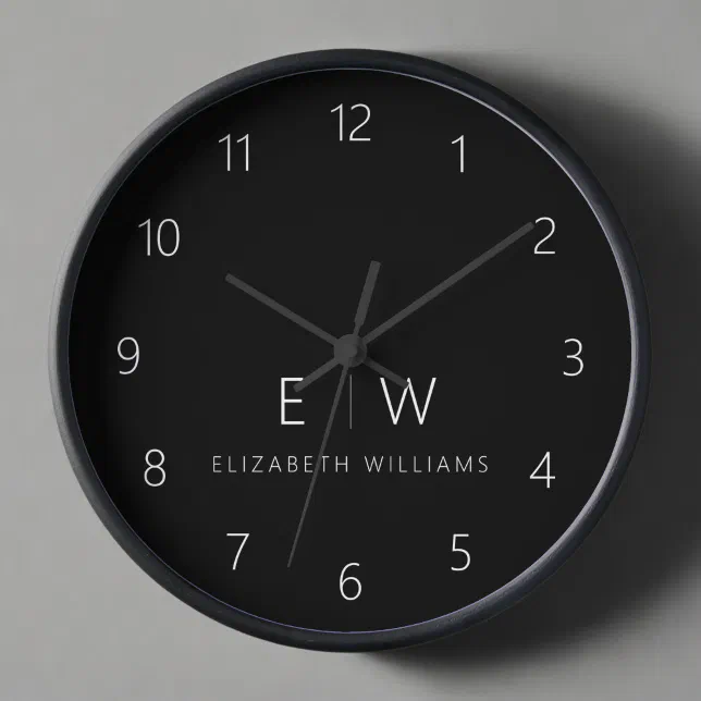 Classic Elegant Modern Minimalist Monogram Name Clock | Zazzle