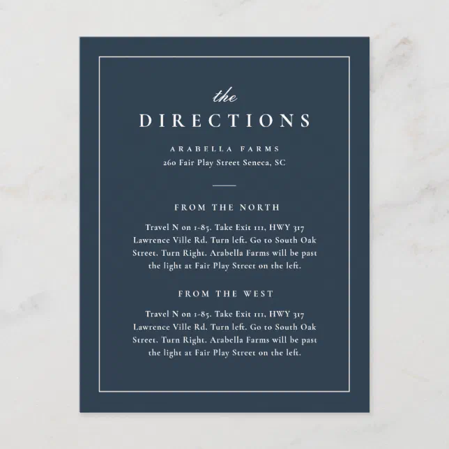 Classic Elegant Navy Blue Wedding Directions Enclosure Card | Zazzle