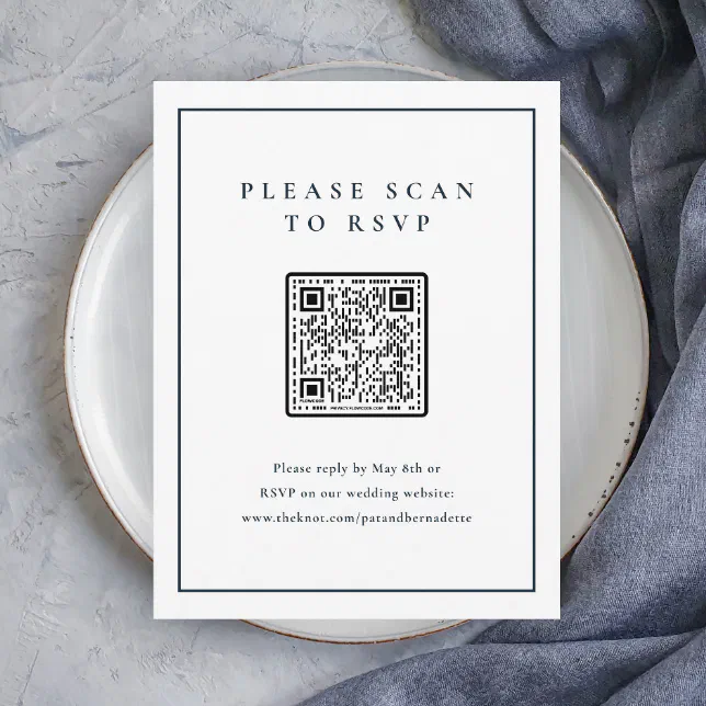 Classic Elegant Navy Blue Wedding QR Code Enclosure Card | Zazzle