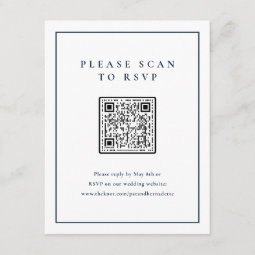 Classic Elegant Navy Blue Wedding QR Code Enclosure Card | Zazzle
