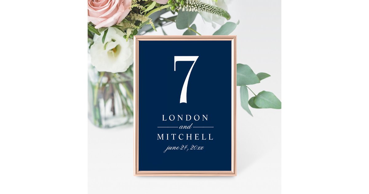 Classic Elegant Navy Blue Wedding Table Number | Zazzle