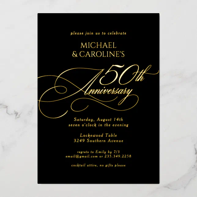 Classic Elegant Script 50th Wedding Anniversary Foil Invitation | Zazzle