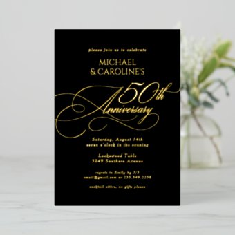 Classic Elegant Script 50th Wedding Anniversary Foil Invitation | Zazzle
