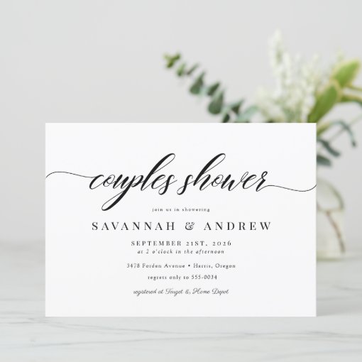 Classic Elegant Script Couples Bridal Shower Invitation | Zazzle