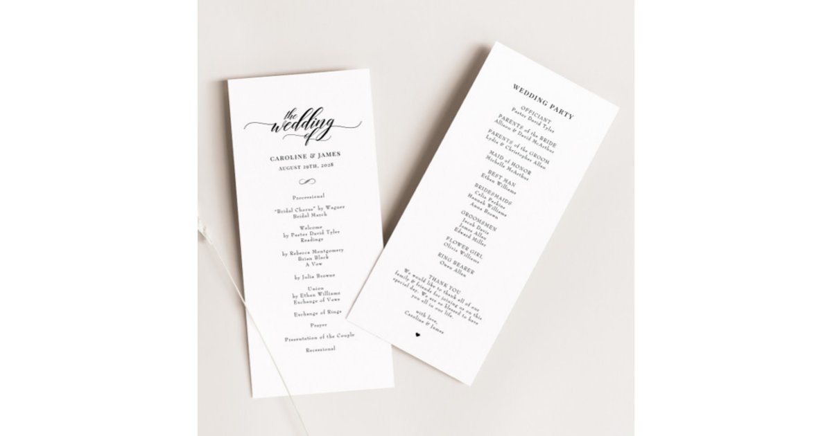Classic Elegant Script Front Back Wedding Program | Zazzle