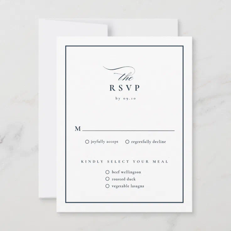 Classic Elegant Script Navy Blue Wedding RSVP Card | Zazzle