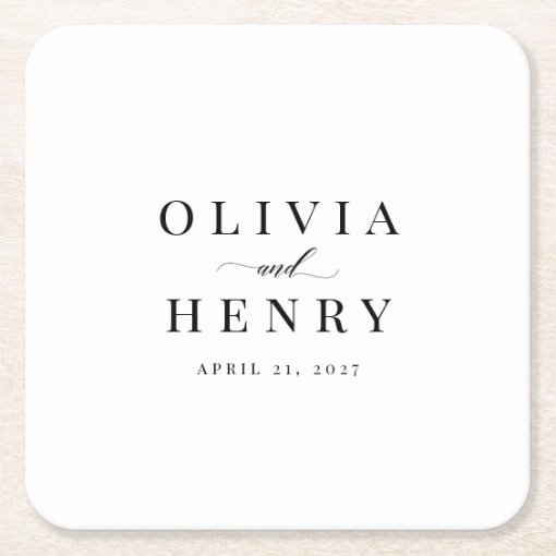 Classic Elegant Script Wedding Rehearsal Dinner Square Paper Coaster | Zazzle