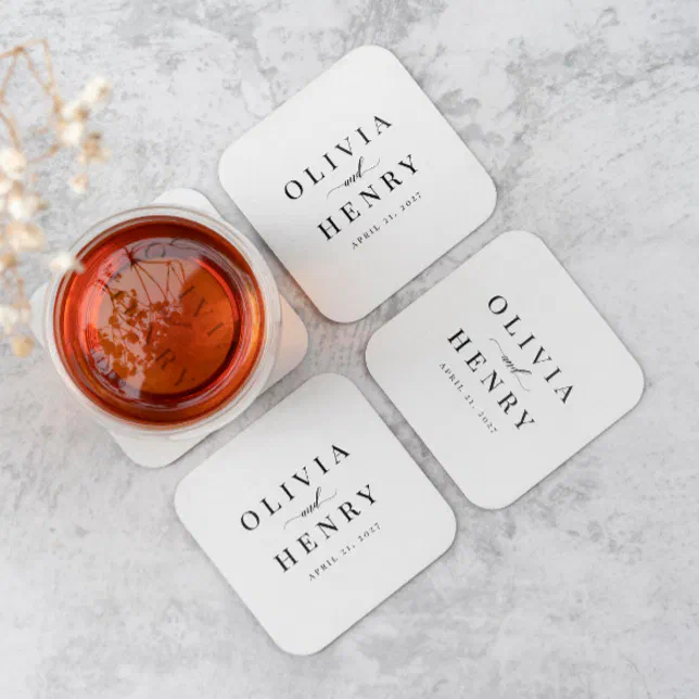 Classic Elegant Script Wedding Rehearsal Dinner Square Paper Coaster | Zazzle