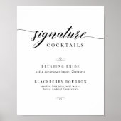 Classic Elegant Script Wedding Signature Cocktails Poster | Zazzle