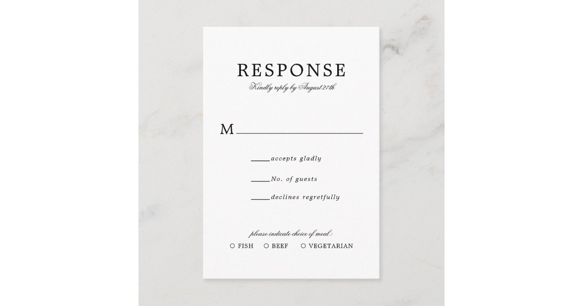Classic Elegant Simple Wedding Rsvp Meal Entree Enclosure Card | Zazzle