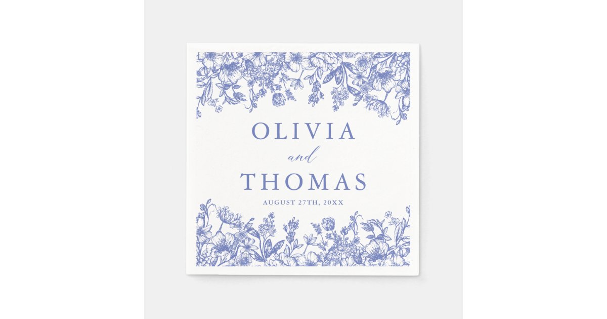 Classic Elegant Victorian Blue Floral Wedding Napkins | Zazzle