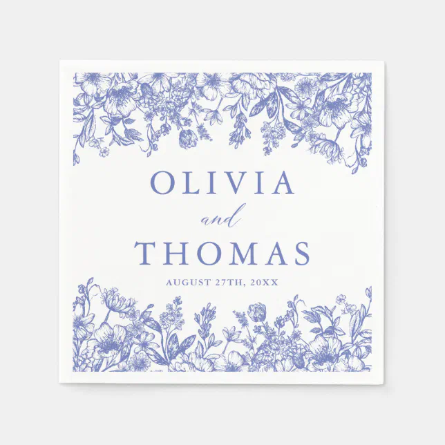 Classic Elegant Victorian Blue Floral Wedding Napkins | Zazzle