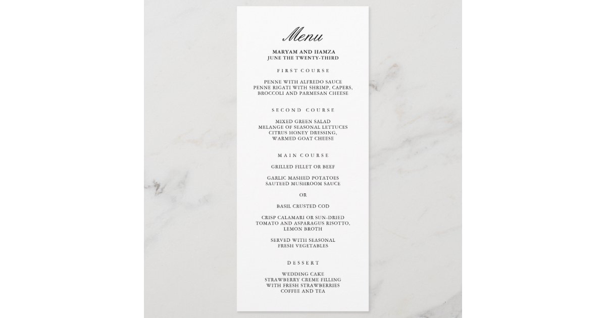 Classic Elegant Wedding Dinner Menu | Zazzle