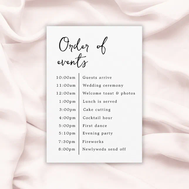 Classic Elegant Wedding Order Of Events Enclosure Card | Zazzle