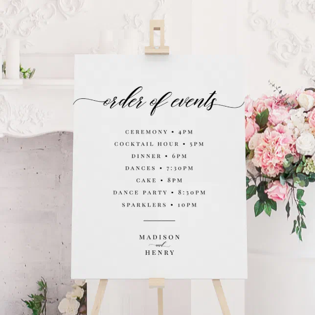 Classic Elegant Wedding Order of Events Sign | Zazzle