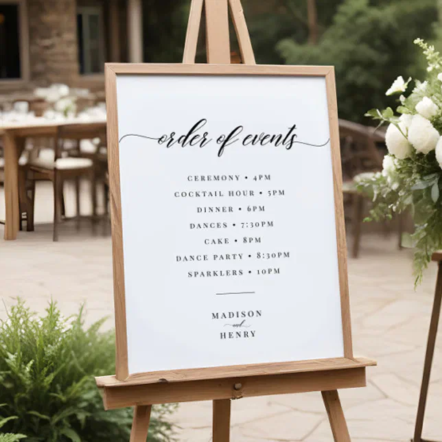 Classic Elegant Wedding Order of Events Sign | Zazzle