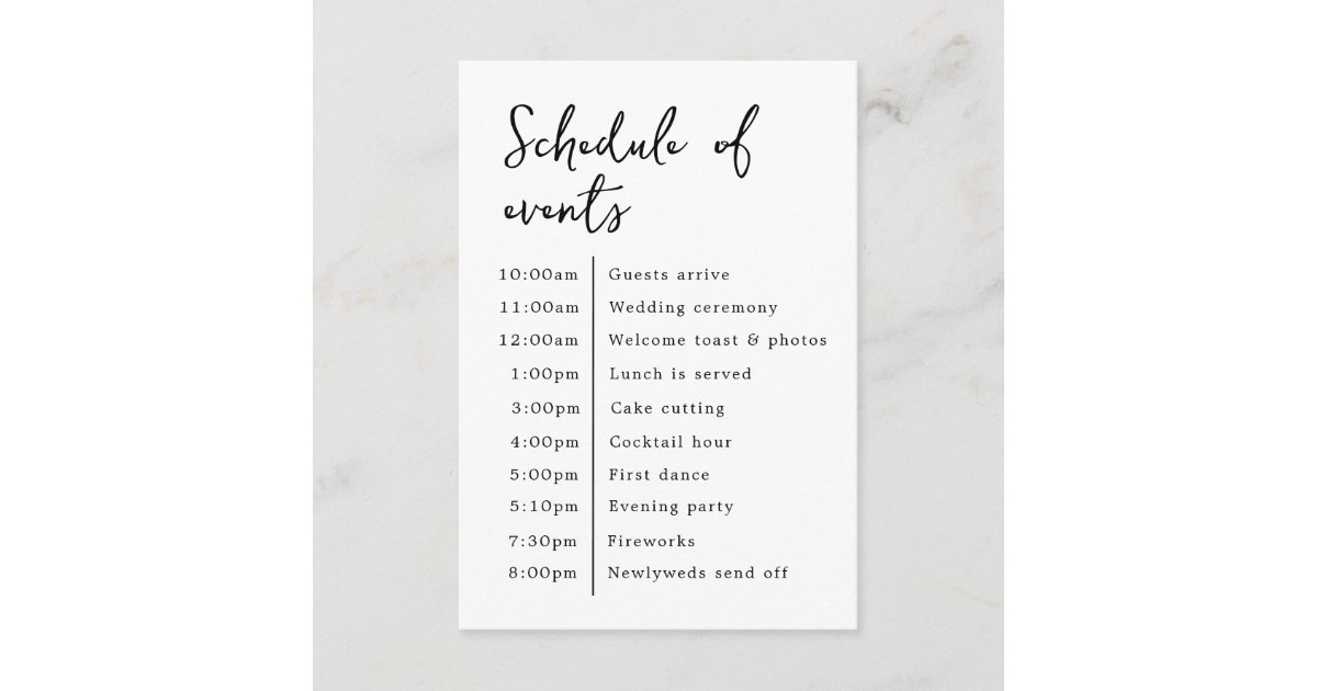Classic Elegant Wedding Schedule Of Events Enclosure Card | Zazzle