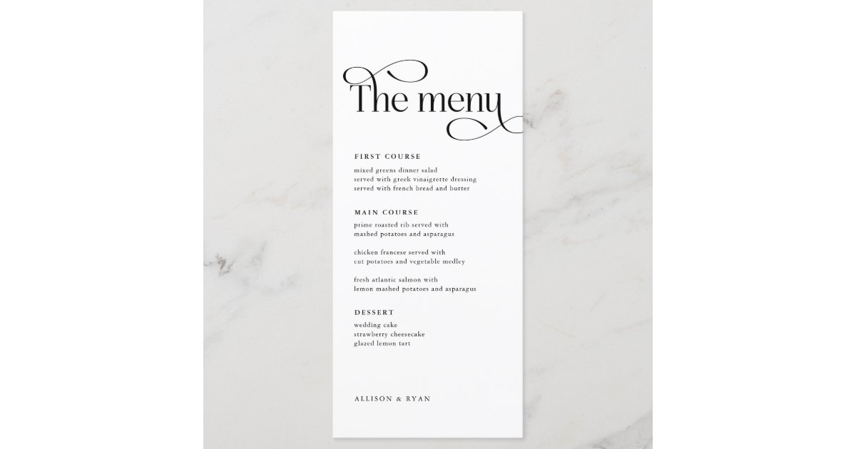 Classic Elegant Wedding Table Menu Cards | Zazzle