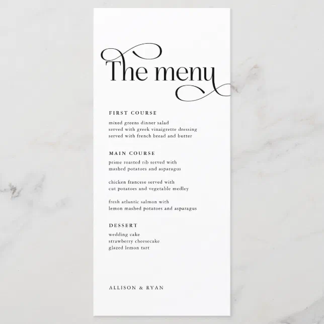 Classic Elegant Wedding Table Menu Cards | Zazzle