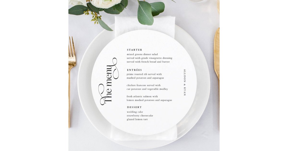 Classic Elegant Wedding Table Round Menu Cards | Zazzle