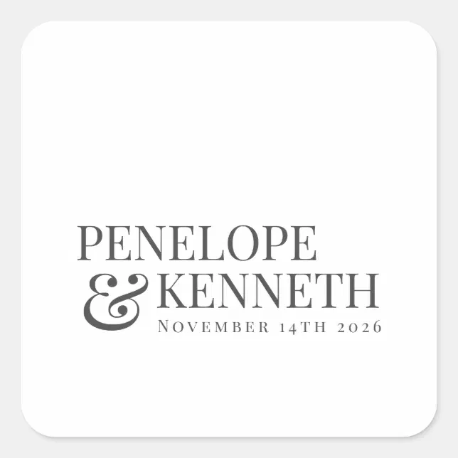 Classic Elegant White Custom Wedding Names Square Sticker | Zazzle