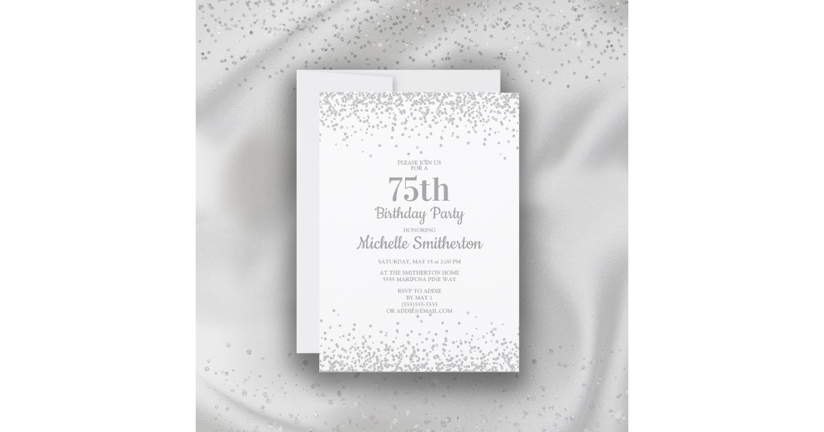 Classic Elegant White Silver Glitter 75th Birthday Invitation | Zazzle