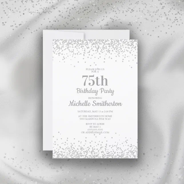 Classic Elegant White Silver Glitter 75th Birthday Invitation | Zazzle