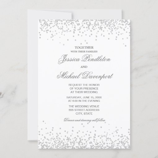 Classic Elegant White Silver Glitter Wedding Invitation | Zazzle