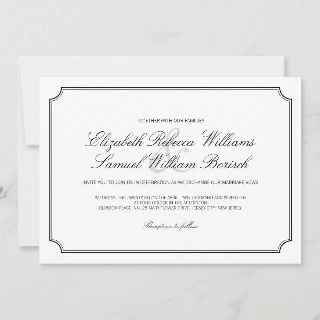Classic Elegant White Simple Wedding Invite | Zazzle