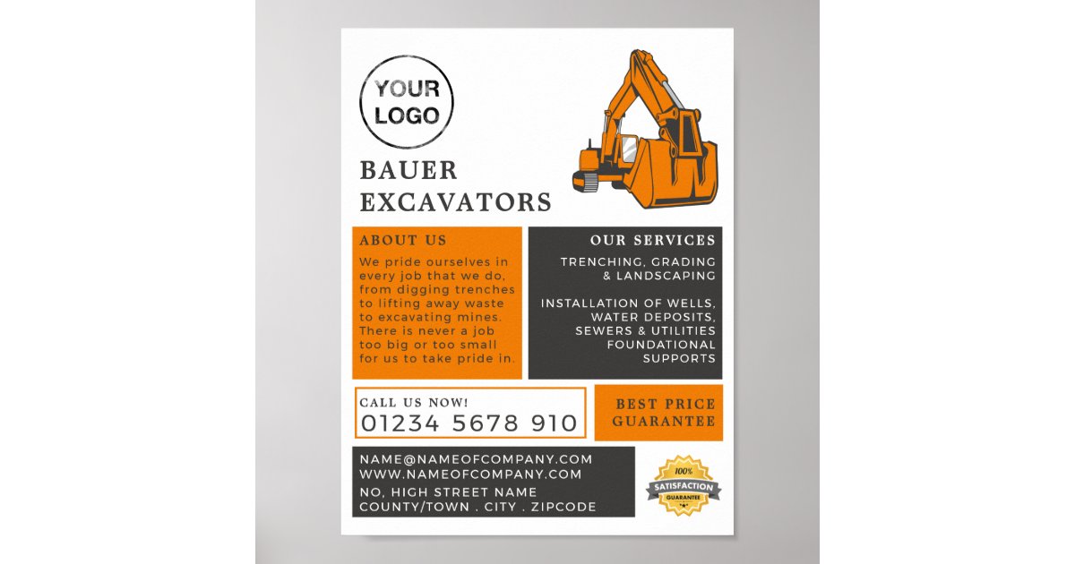 Classic Excavator, Builders Advertising Poster | Zazzle