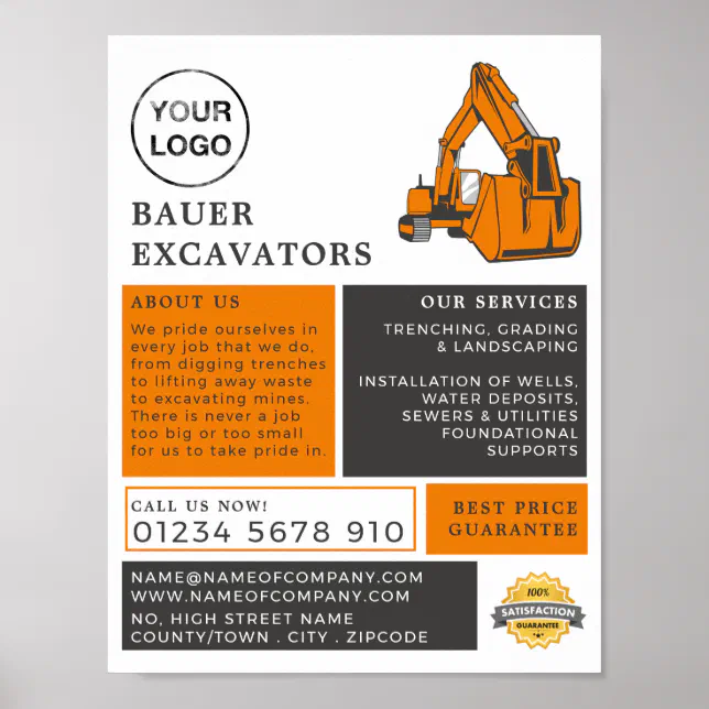 Classic Excavator, Builders Advertising Poster | Zazzle