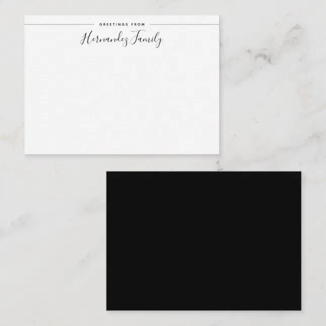 Classic Family Name Script Calligraphy Black Note Card | Zazzle